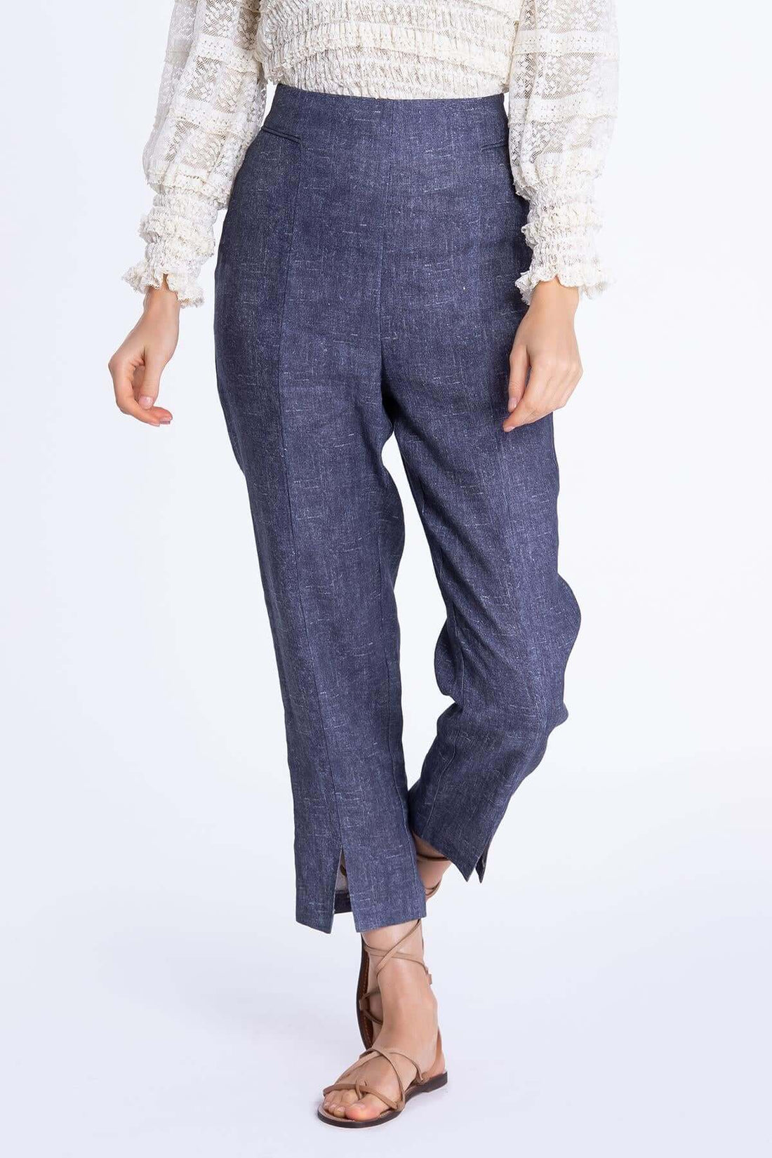 Linen Fabric High Waist Trousers